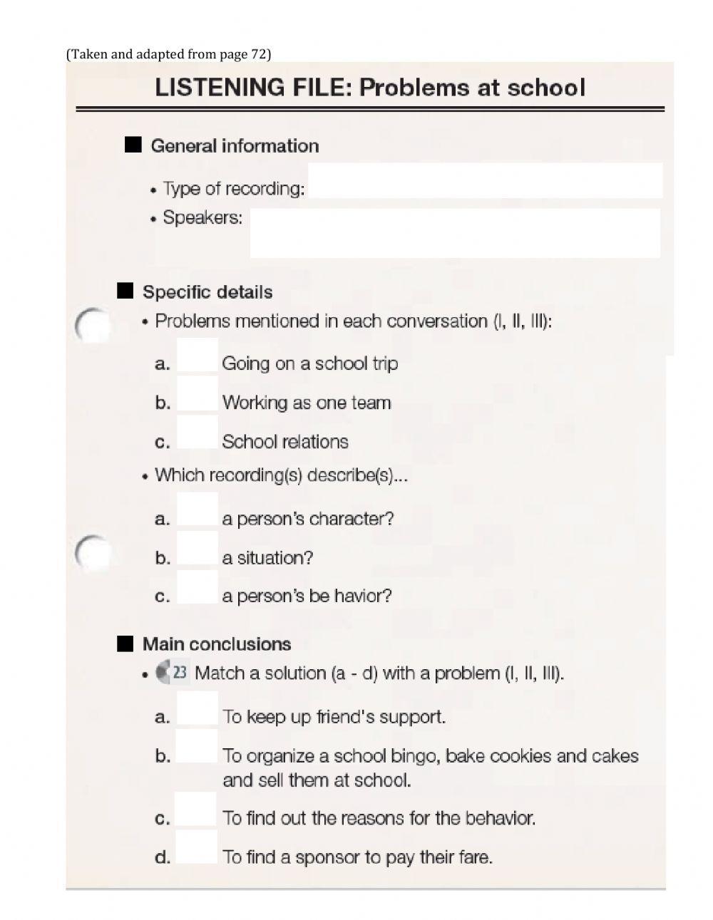 Problems at sch… | Free Interactive Worksheets | 377529