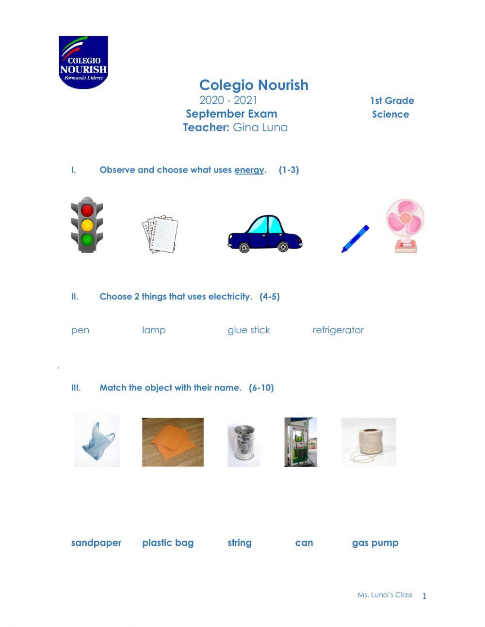 Science Exam activity | Live Worksheets