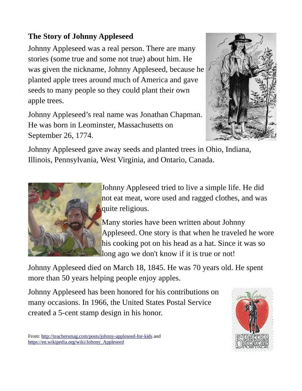 Johnny Appleseed Interactive Worksheet Live Worksheets
