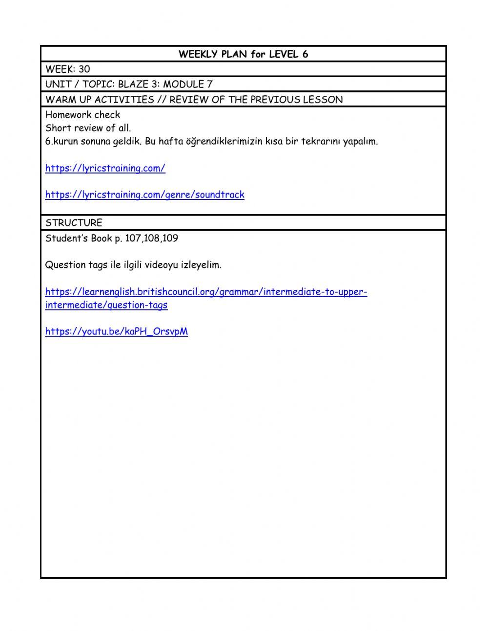 Level 6 week 30 worksheet | Live Worksheets