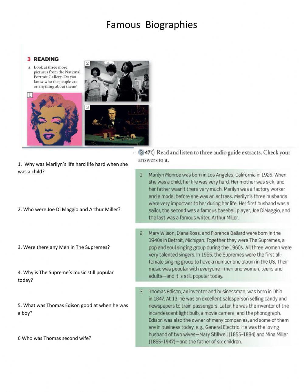 Biographies online worksheet | Live Worksheets