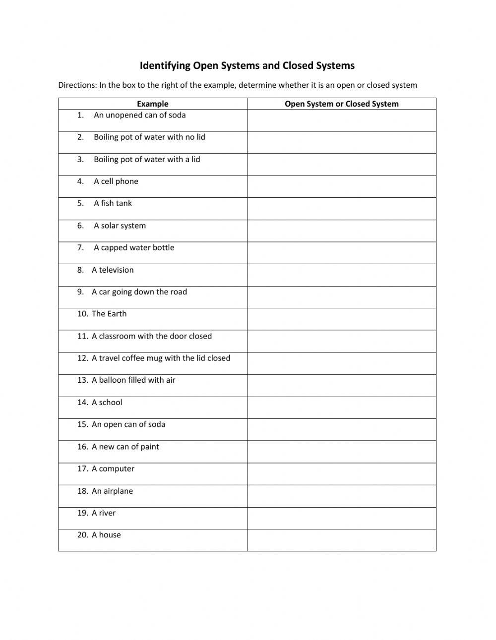 Open-Closed Sys… | Free Interactive Worksheets | 379572