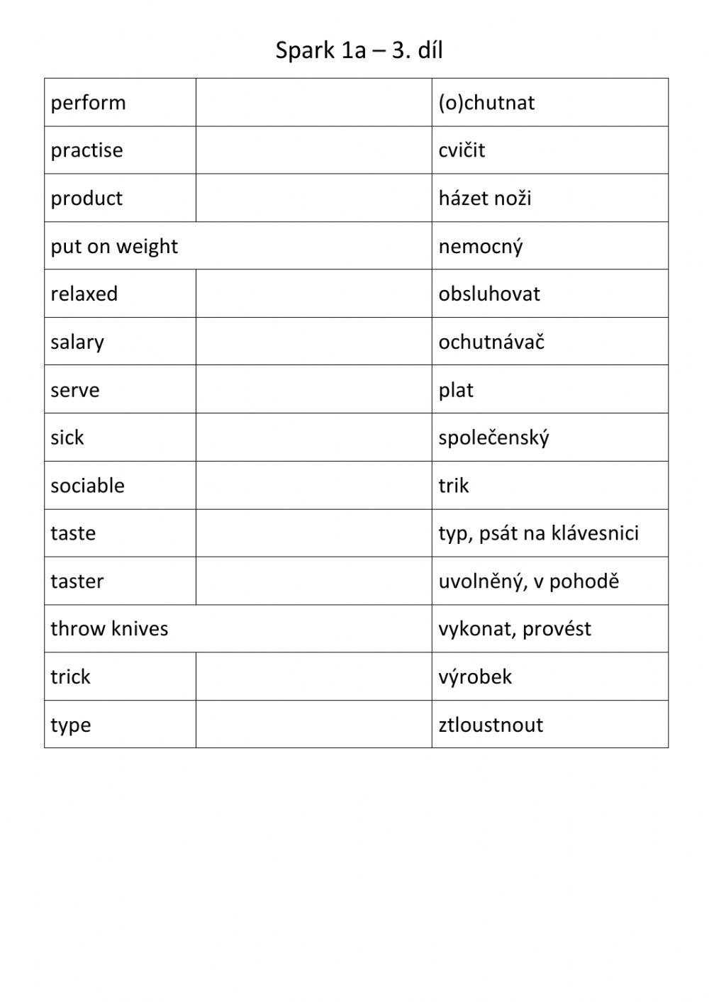 Spark 1, 1a - 3. díl worksheet | Live Worksheets