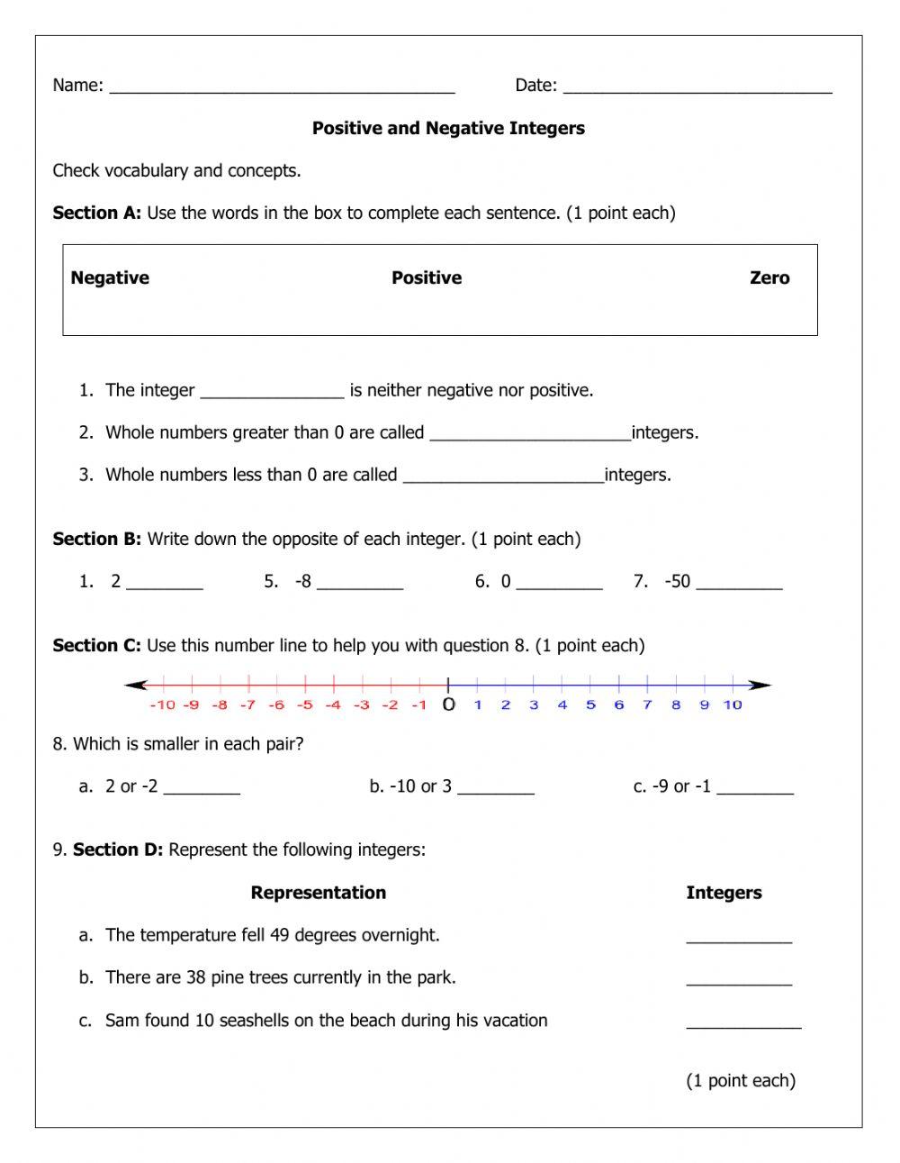 Integers-On Level online exercise for | Live Worksheets