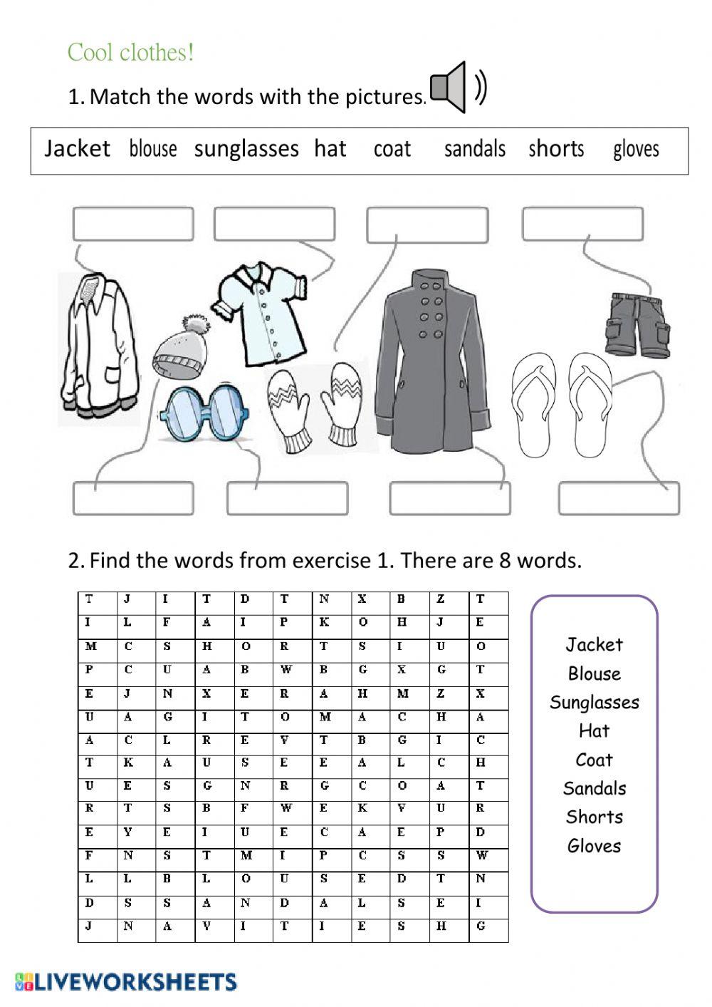 Vocabulary clothes | Live Worksheets