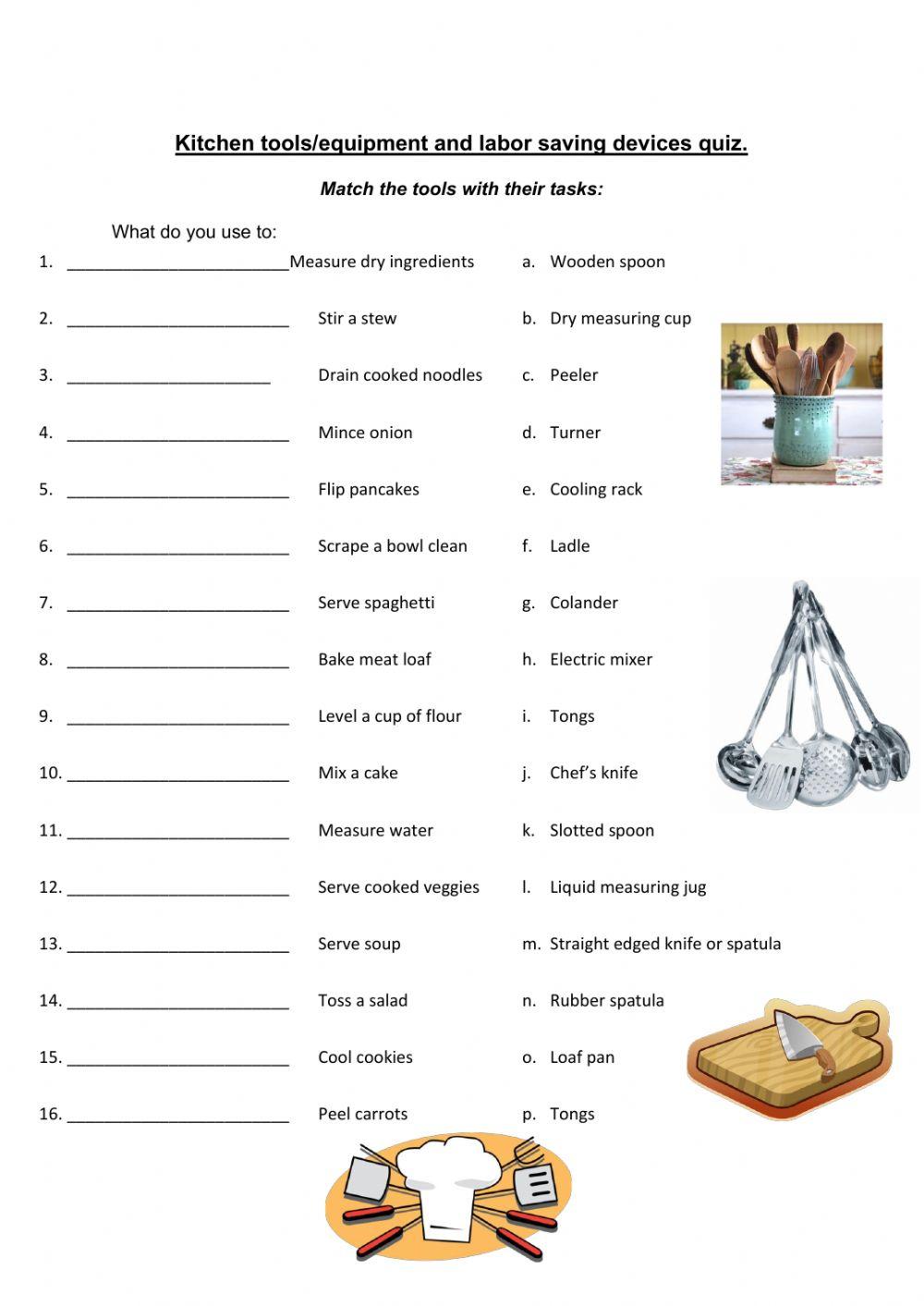 380796 | Cooking tools quiz | Tamika | LiveWorksheets