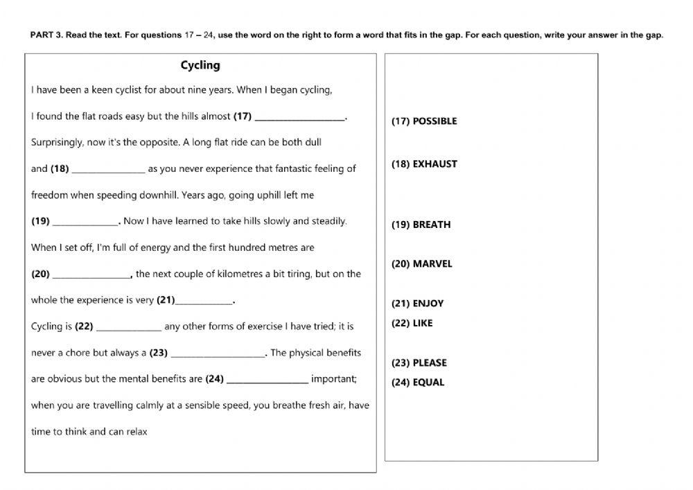 FCE test 3 Reading and Use of English online exercise for | Live Worksheets