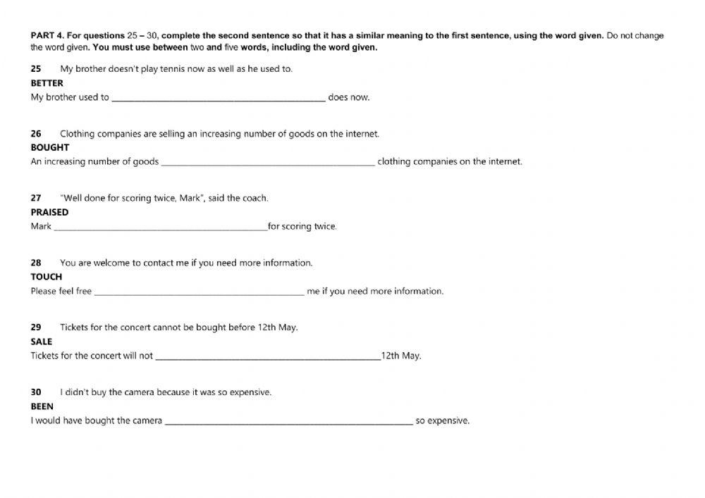 FCE test 3 Reading and Use of English online exercise for | Live Worksheets