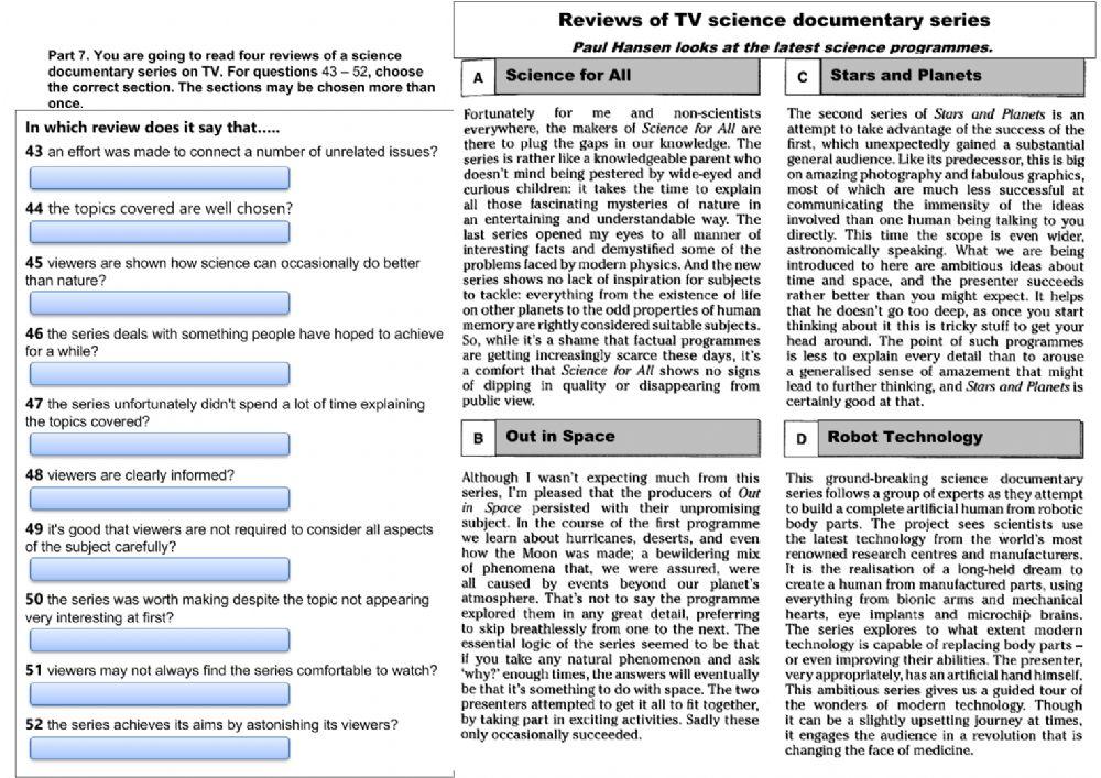 FCE test 3 Reading and Use of English online exercise for | Live Worksheets