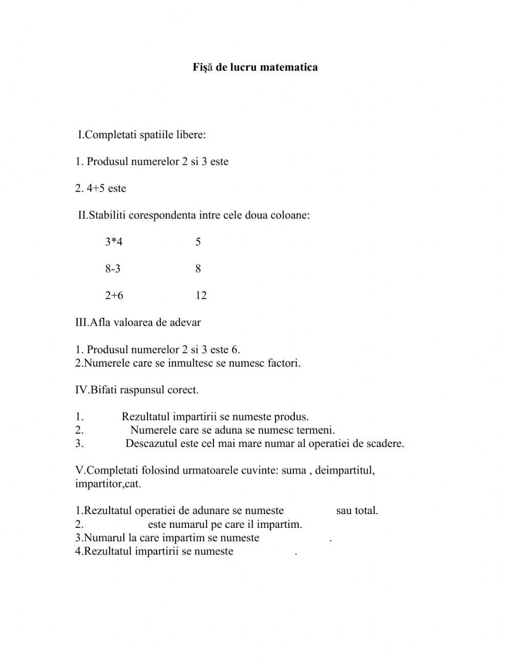 fisa matematica RECAPITULARE worksheet | Live Worksheets