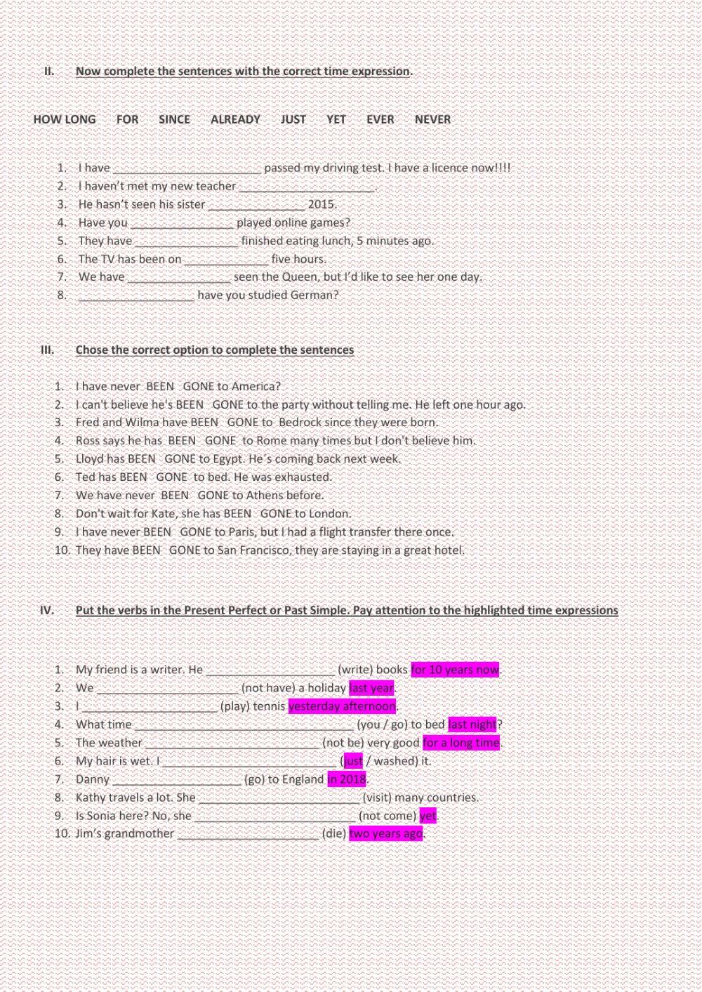 Present Perfect online exercise for Pre-intermediate | Live Worksheets