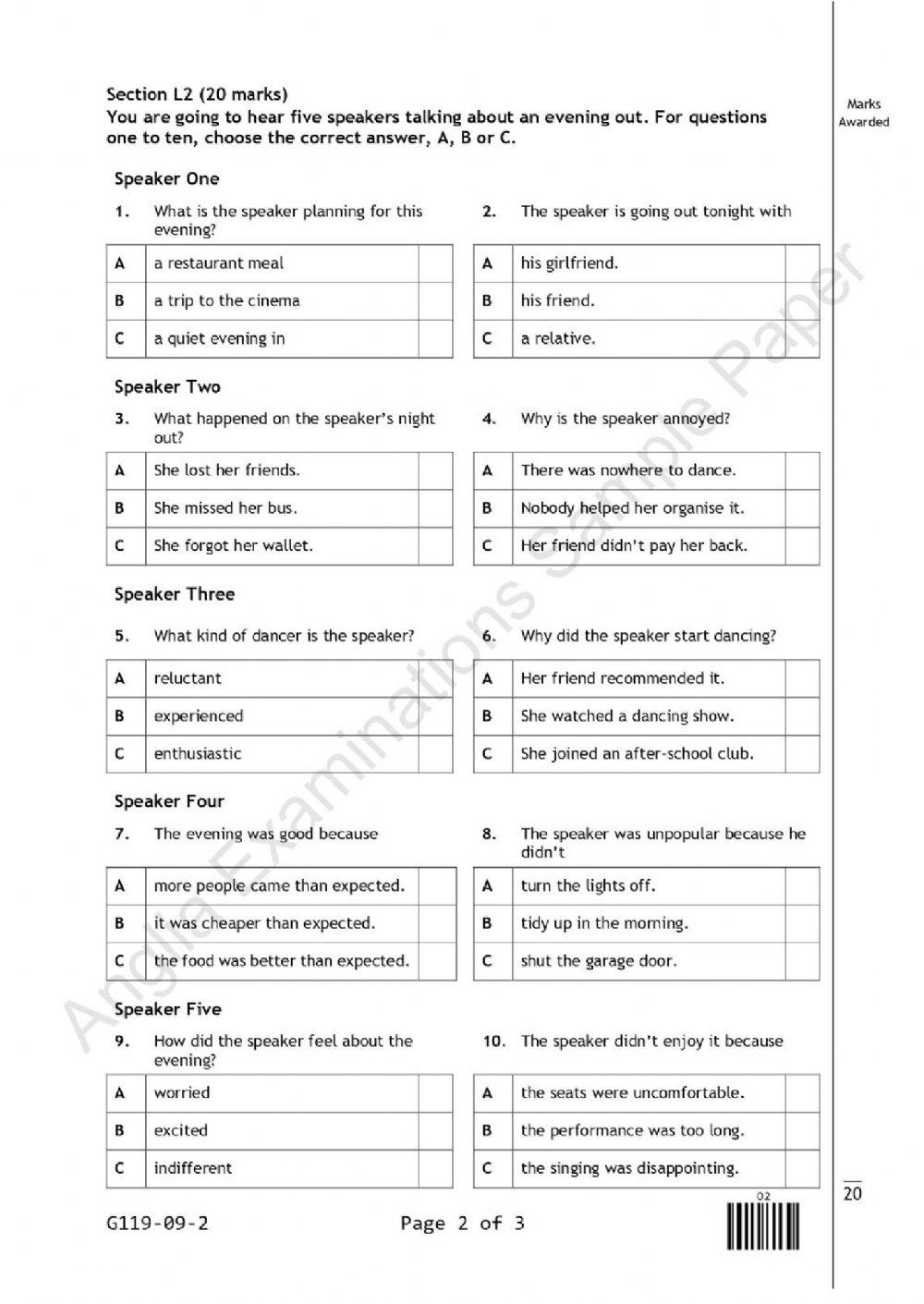 9 Proficiency - Anglia Listening Paper GG119 online exercise for | Live ...
