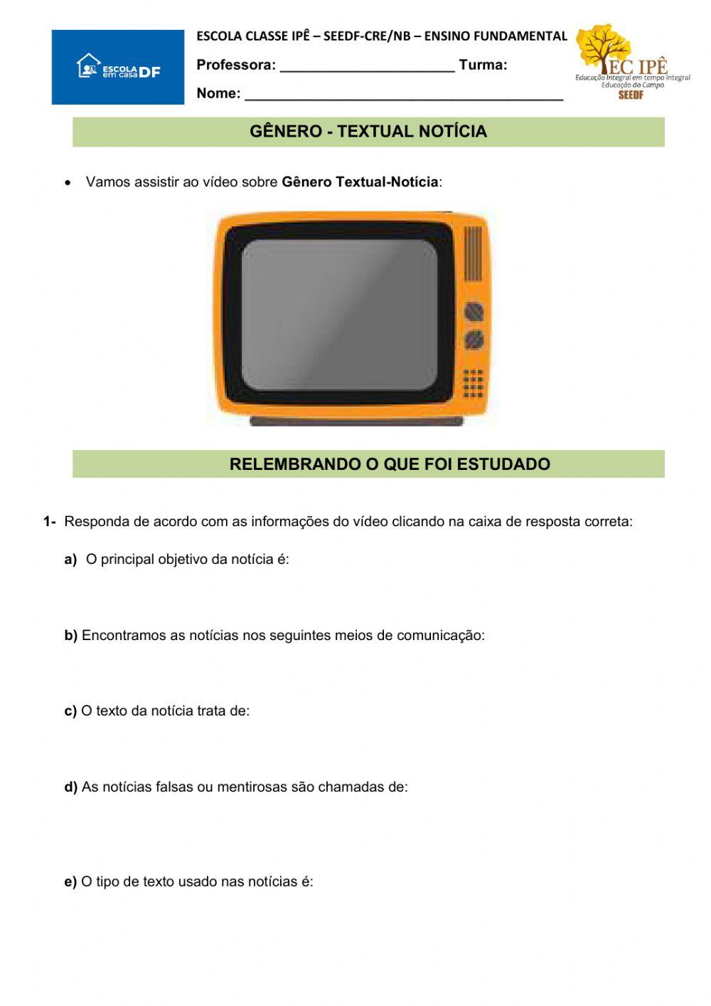 Atividades Sobre Genero Textual Noticia - FDPLEARN