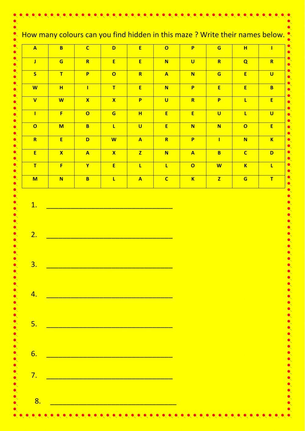 Name of colour worksheet | Live Worksheets