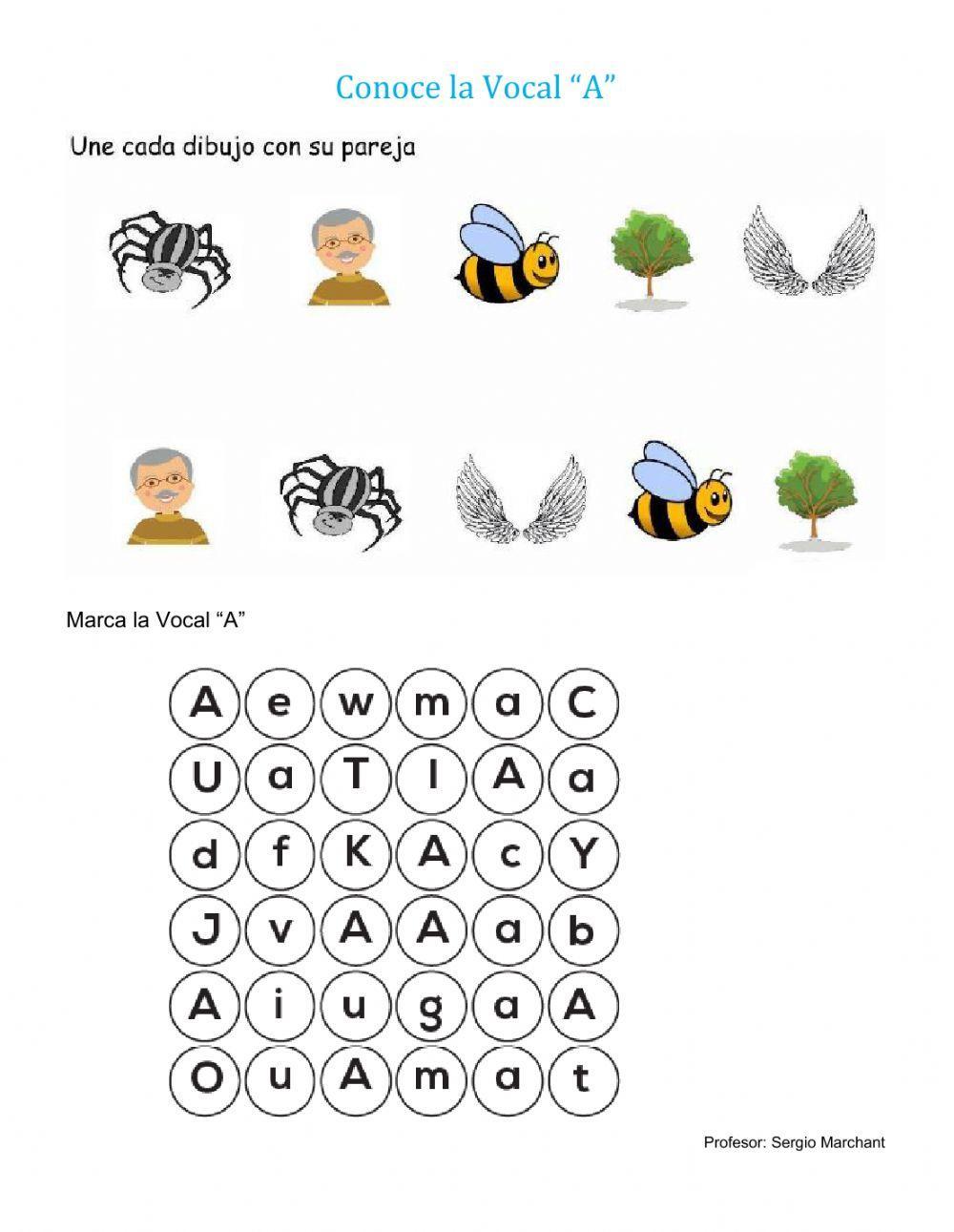 Conoce la vocal -A- 2 worksheet | Live Worksheets