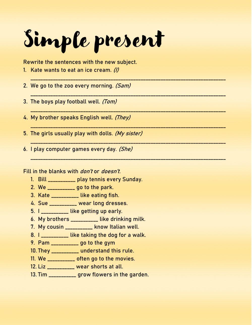 Simple present online exercise for 3 | Live Worksheets