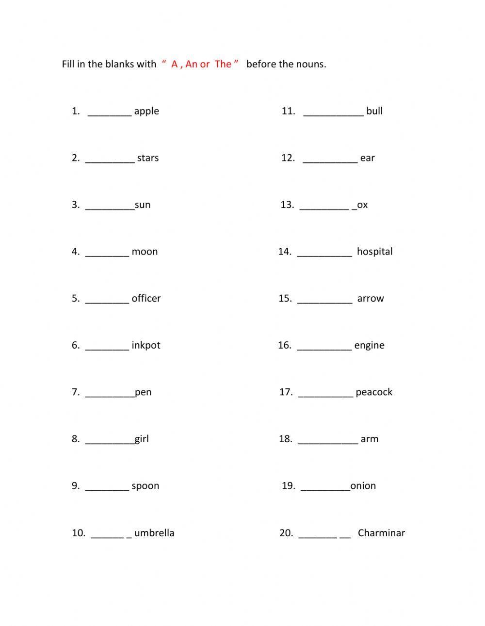 Articles interactive activity for 3 | Live Worksheets