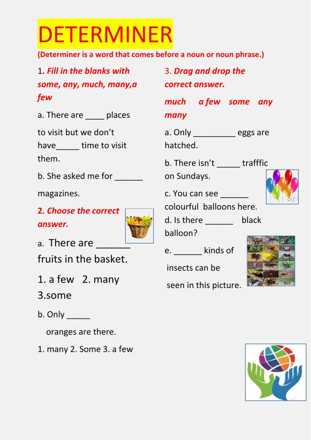 Determiners online exercise for Grade 7 | Live Worksheets