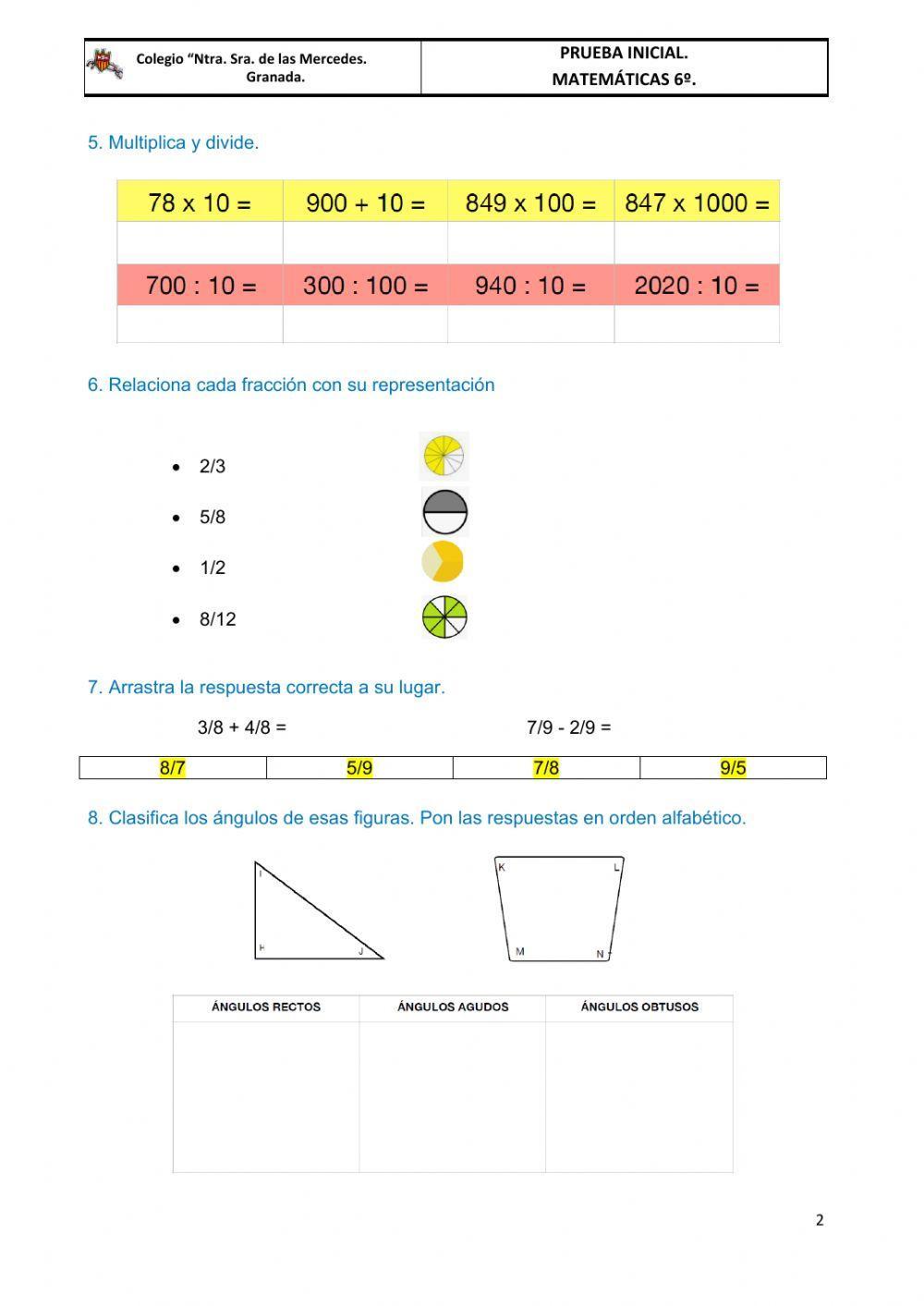 Repaso matemáticas 5º (2) worksheet | Live Worksheets