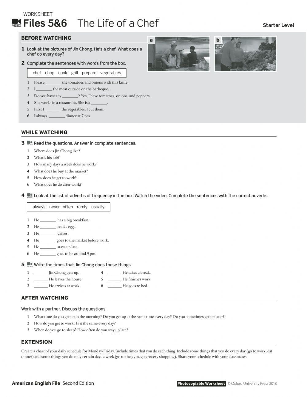 The life of a chef - Am Eng File Starter online exercise for | Live ...