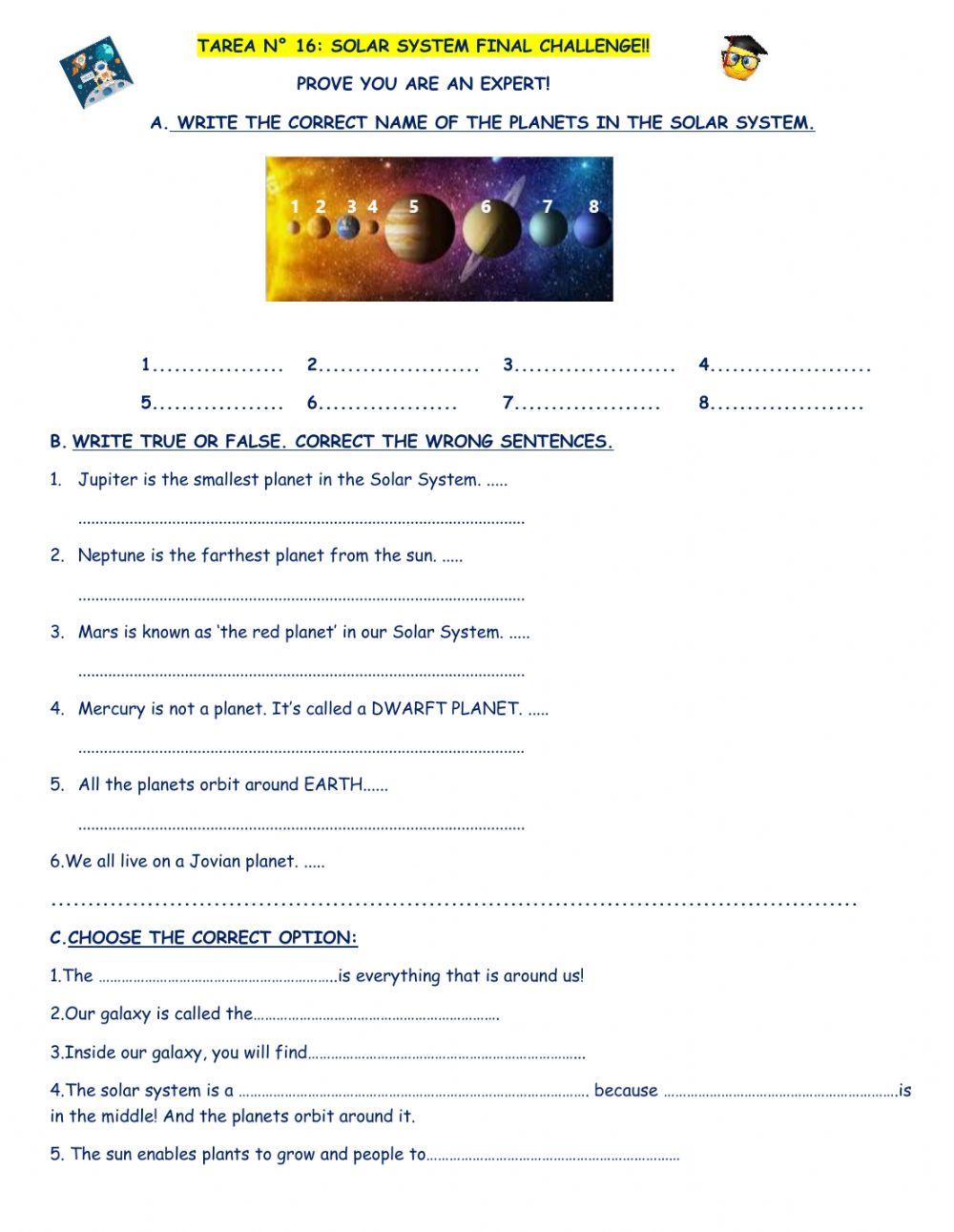 Solar system final challenge worksheet | Live Worksheets