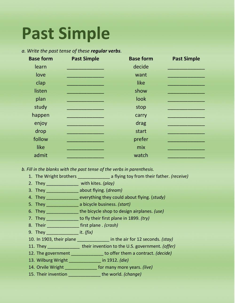 Simple past online exercise for 2 | Live Worksheets