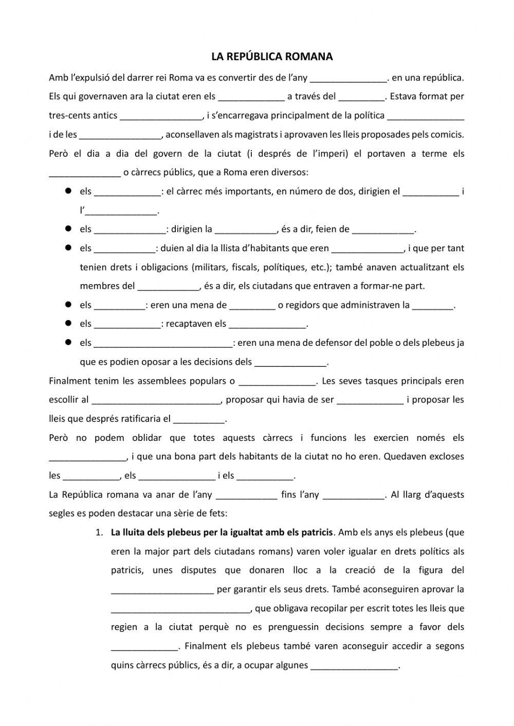 La República Romana worksheet | Live Worksheets