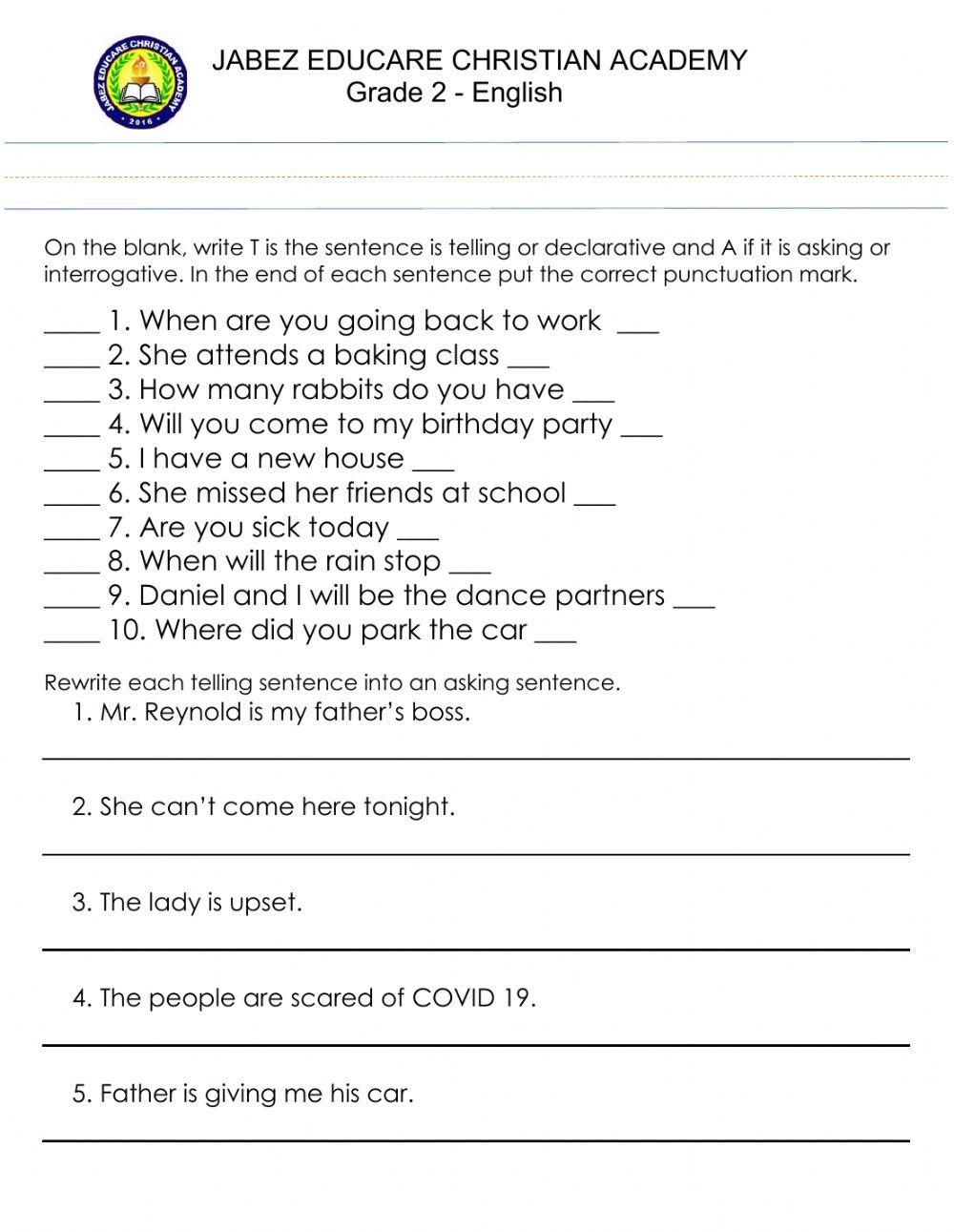 Telling And Asking Sentence Activity Live Worksheets, 52% OFF Telling And Asking Sentence Activity Live Worksheets, 52% OFF