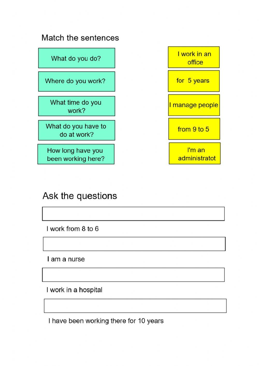 Job questions | Free Interactive Worksheets | 384181