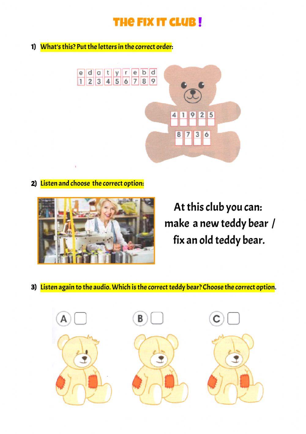 The fix it club worksheet | Live Worksheets