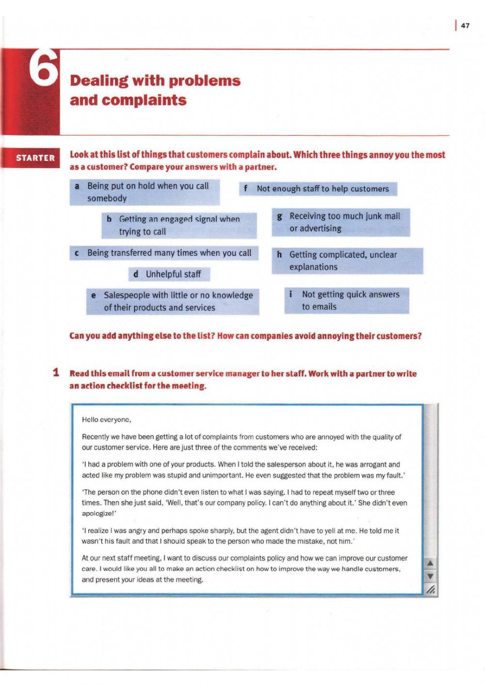 6073941 | 158 Dealing with problems and complaints