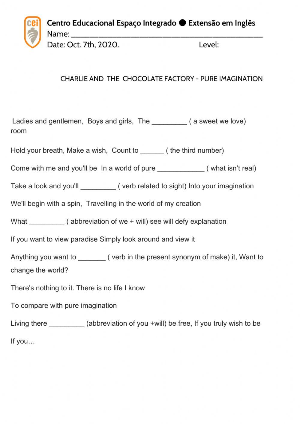 Pure imagination song worksheet | Live Worksheets