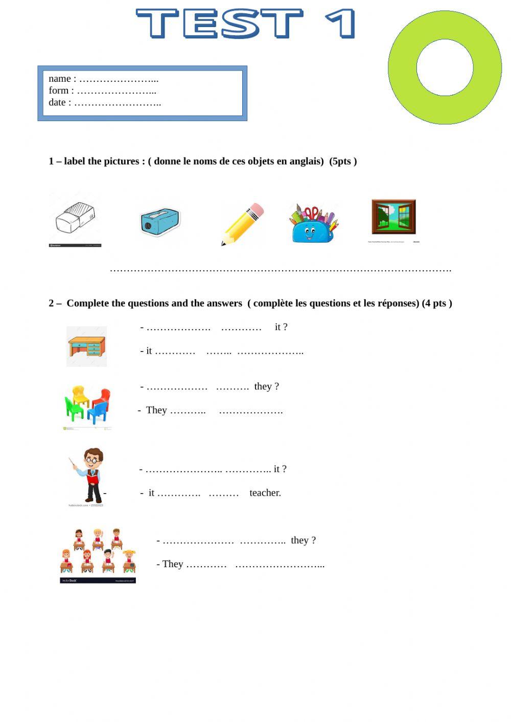 Test 1 activity for year 7 | Live Worksheets