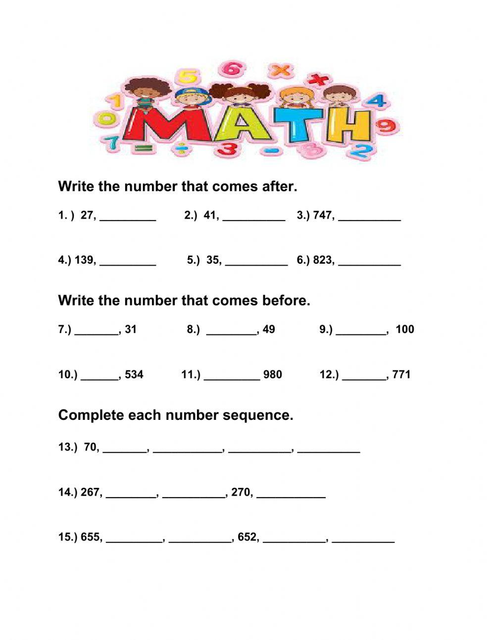 Counting and Ordering Numbers online exercise for | Live Worksheets