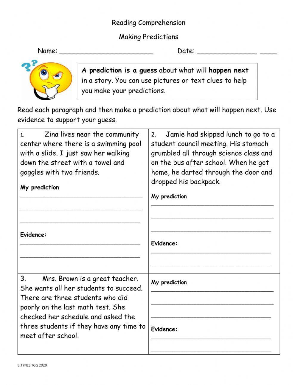 Making Predictions Worksheet Making Predictions Worksheet