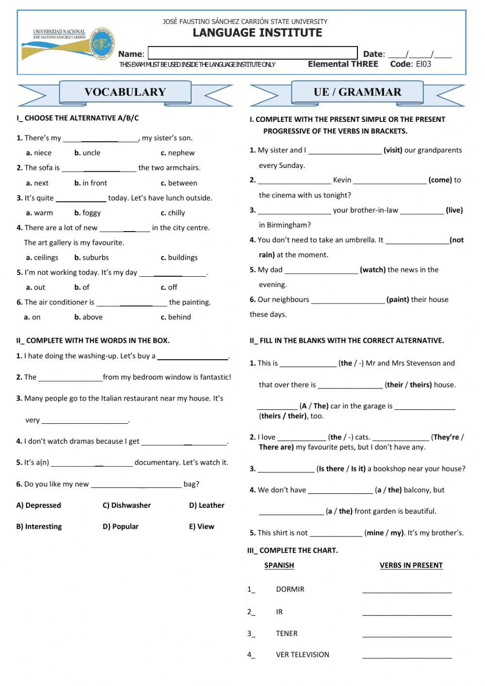 Final examination elem 3 worksheet | Live Worksheets