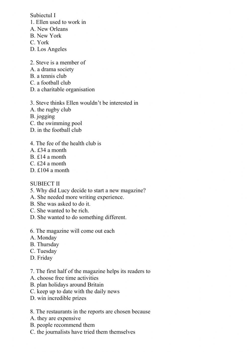 Audio exam worksheet | Live Worksheets