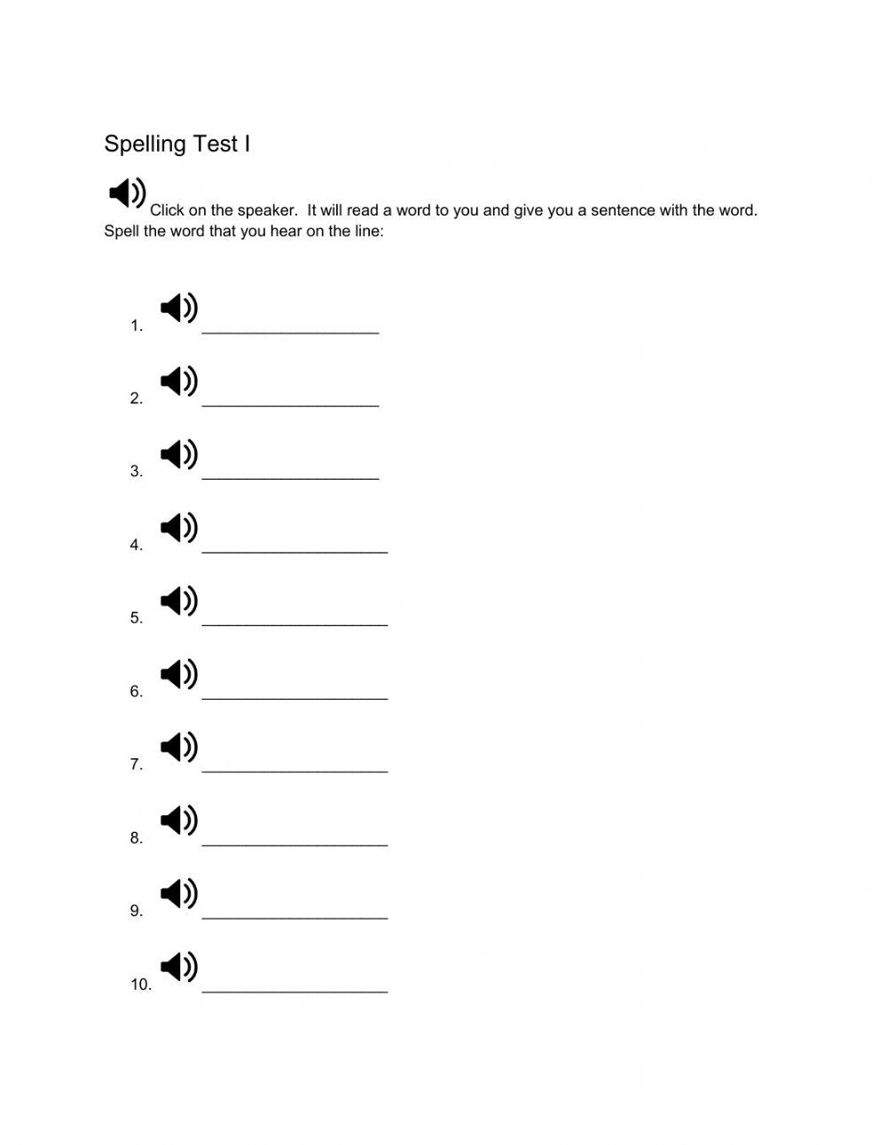 Spelling Test I worksheet | Live Worksheets