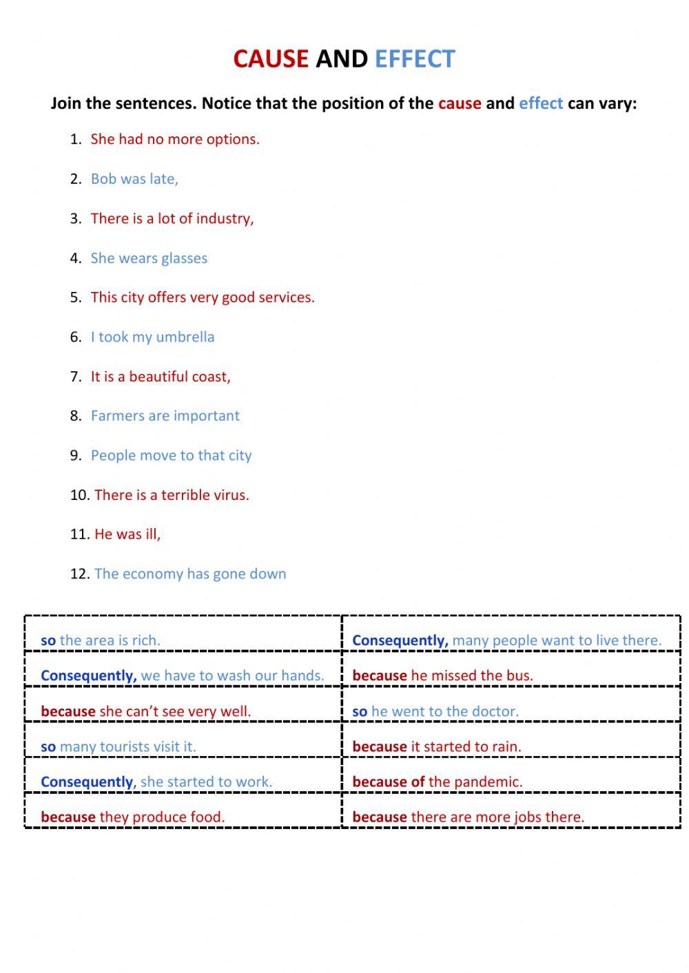 CAUSE AND EFFECT online exercise for | Live Worksheets