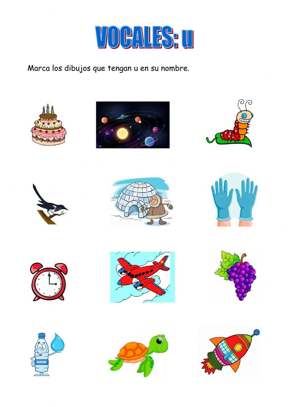 Vocales u interactive worksheet | Live Worksheets