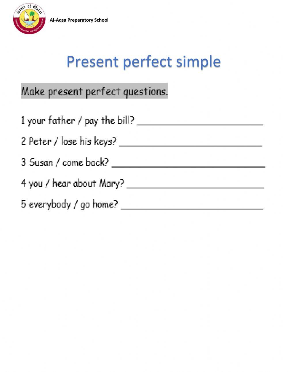 Present perfect simple free online exercise | Live Worksheets