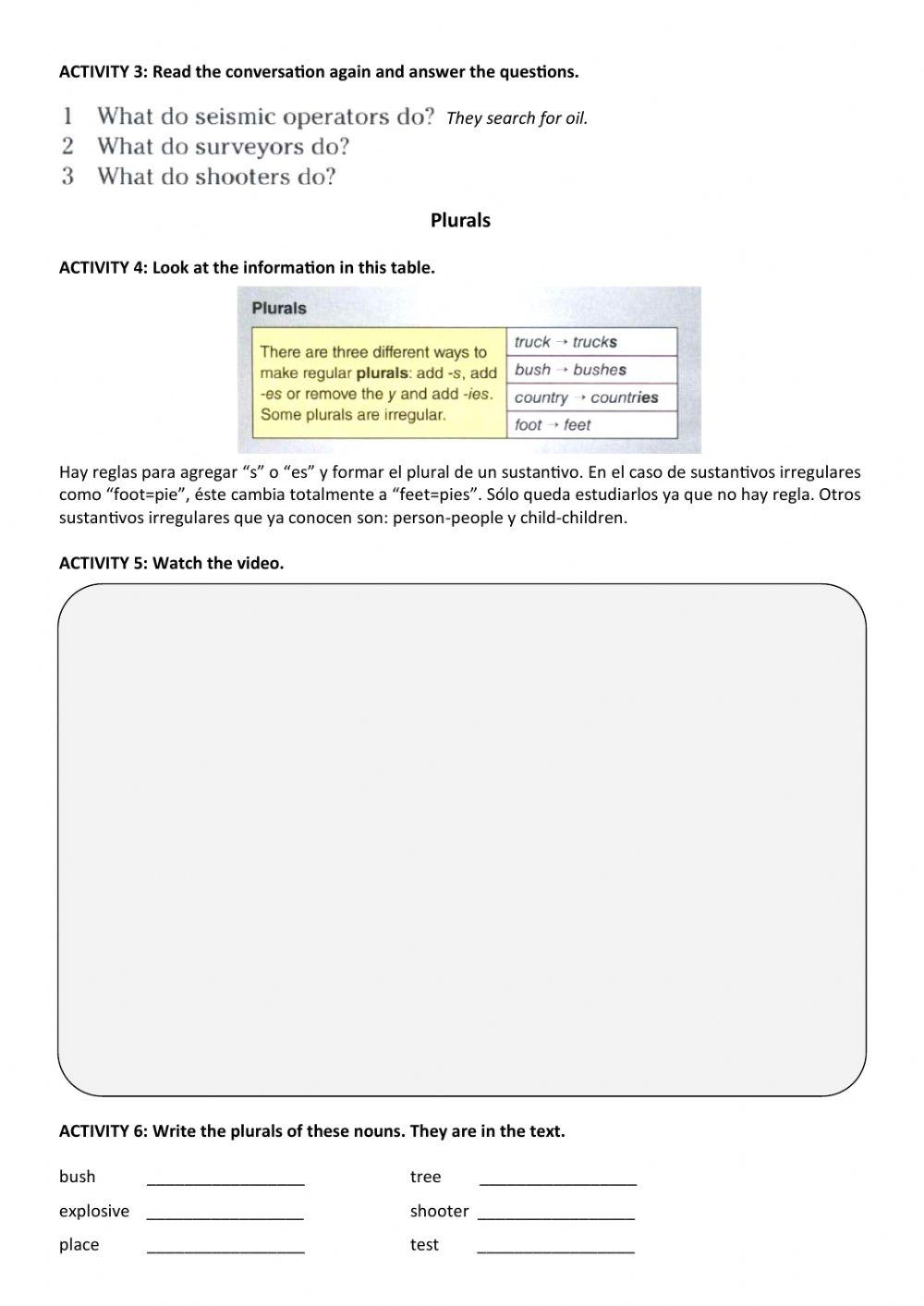 Jobs and plurals worksheet | Live Worksheets