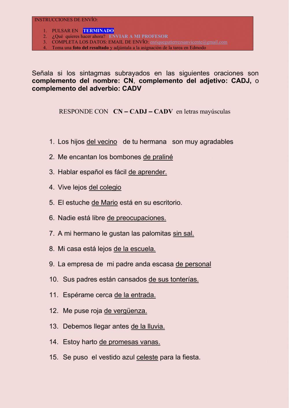 COMPLEMENTOS | Free Interactive Worksheets | 6077659