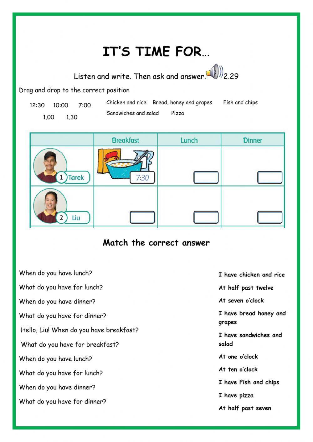 Meal time | Free Interactive Worksheets | 386071