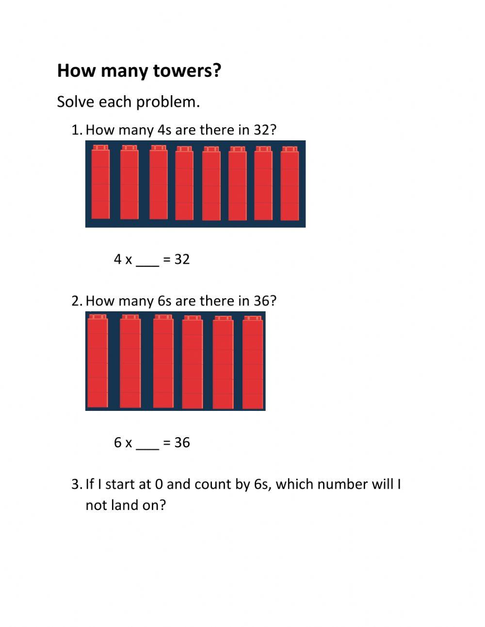 How many towers p.2 worksheet | Live Worksheets