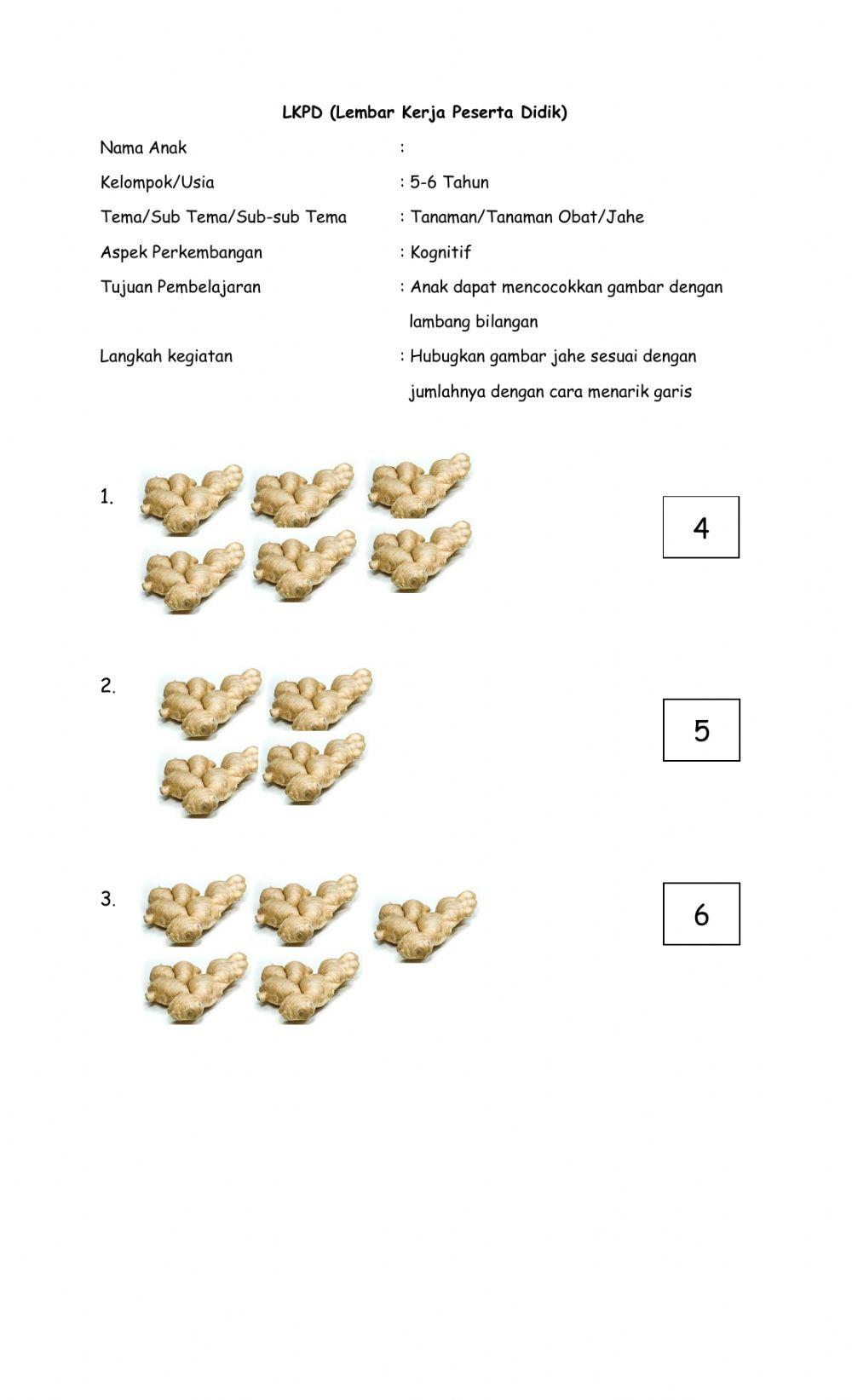 Menghubungkan gambar dengan angka worksheet | Live Worksheets