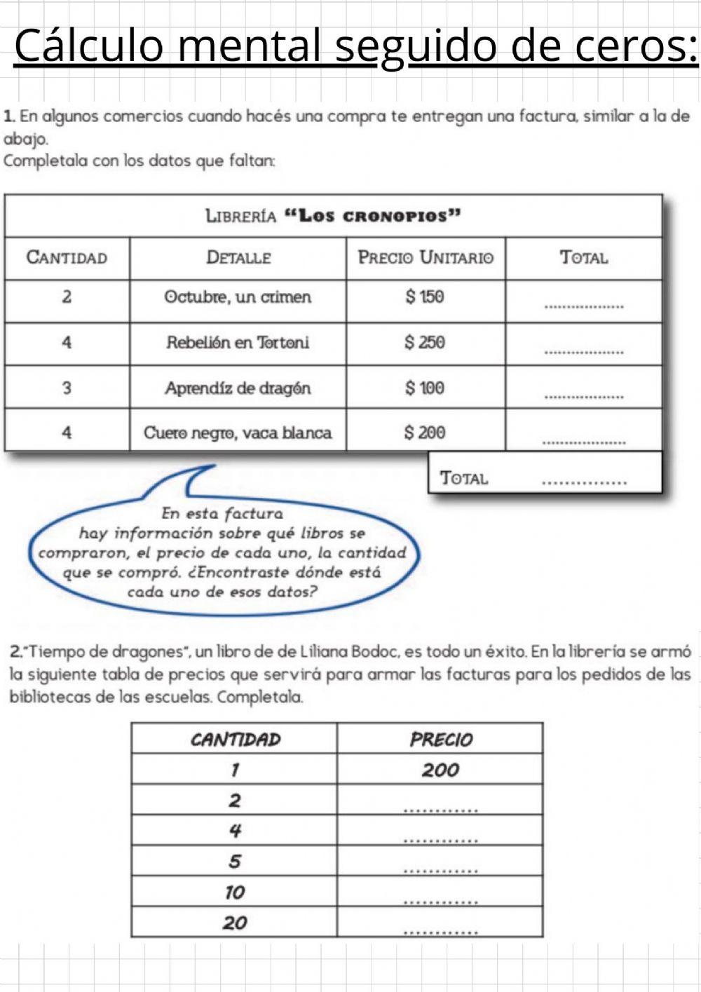 Cálculos mentales online pdf activity | Live Worksheets