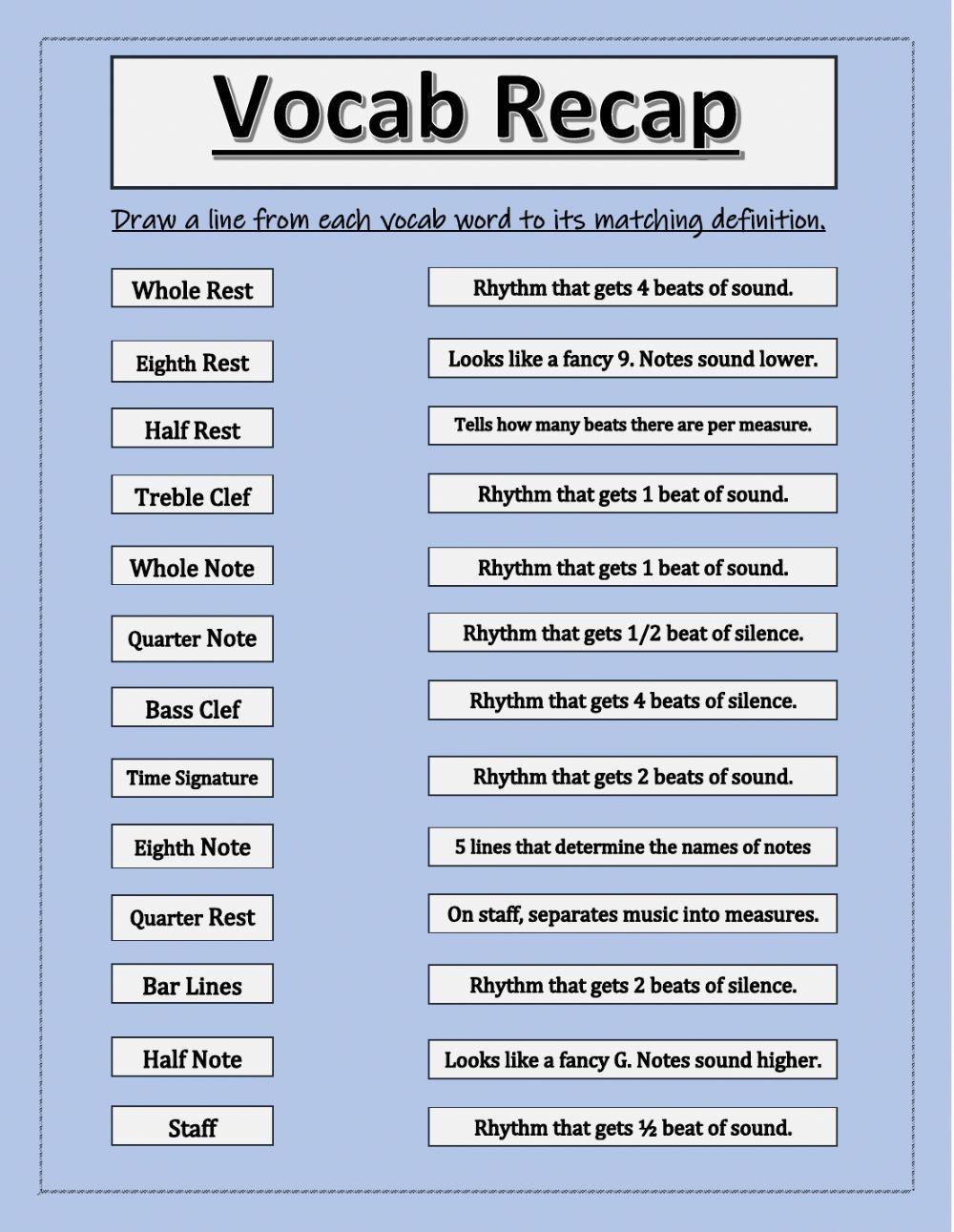 Music Vocab Recap worksheet | Live Worksheets