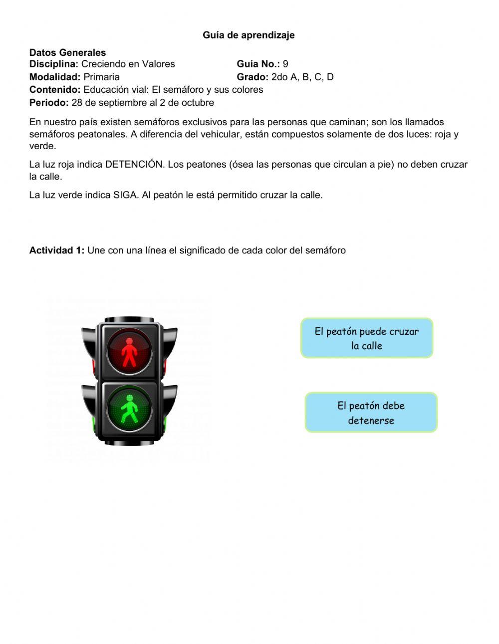 Semáforo peatonal worksheet | Live Worksheets