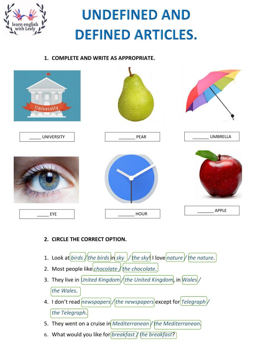 Articles interactive exercise for ELEMENTAL | Live Worksheets